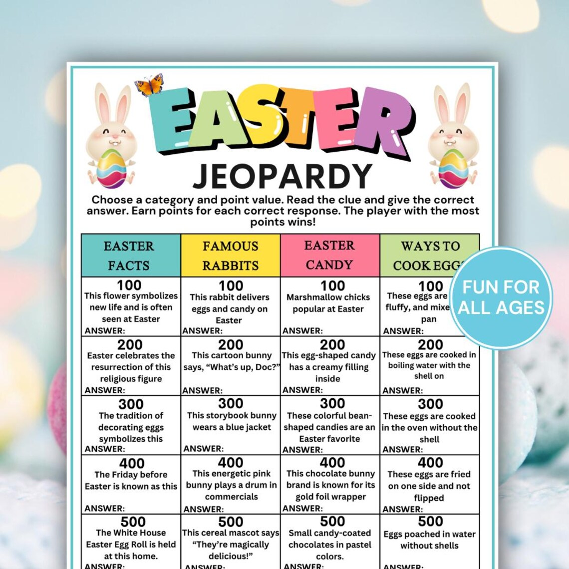 Easter Jeopardy Game, Easter Trivia Party Game for Kids, Easter ...