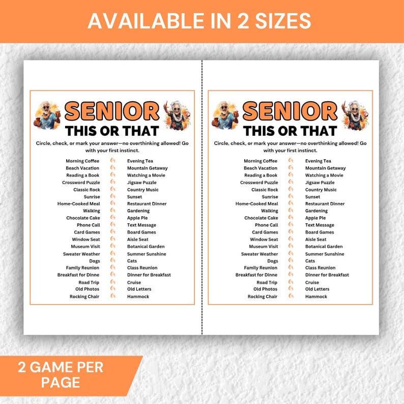 Senior This or That Game Printable, Fun Icebreaker Activity for Elderly ...