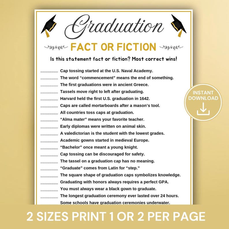 Graduation Fact or Fiction Game, Graduation Party Game, Grad Trivia ...