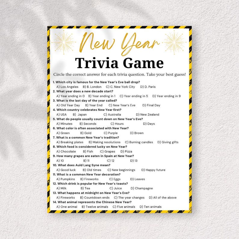 New Year Trivia Game, New Year’s Eve Party Game, Holiday Trivia Quiz ...