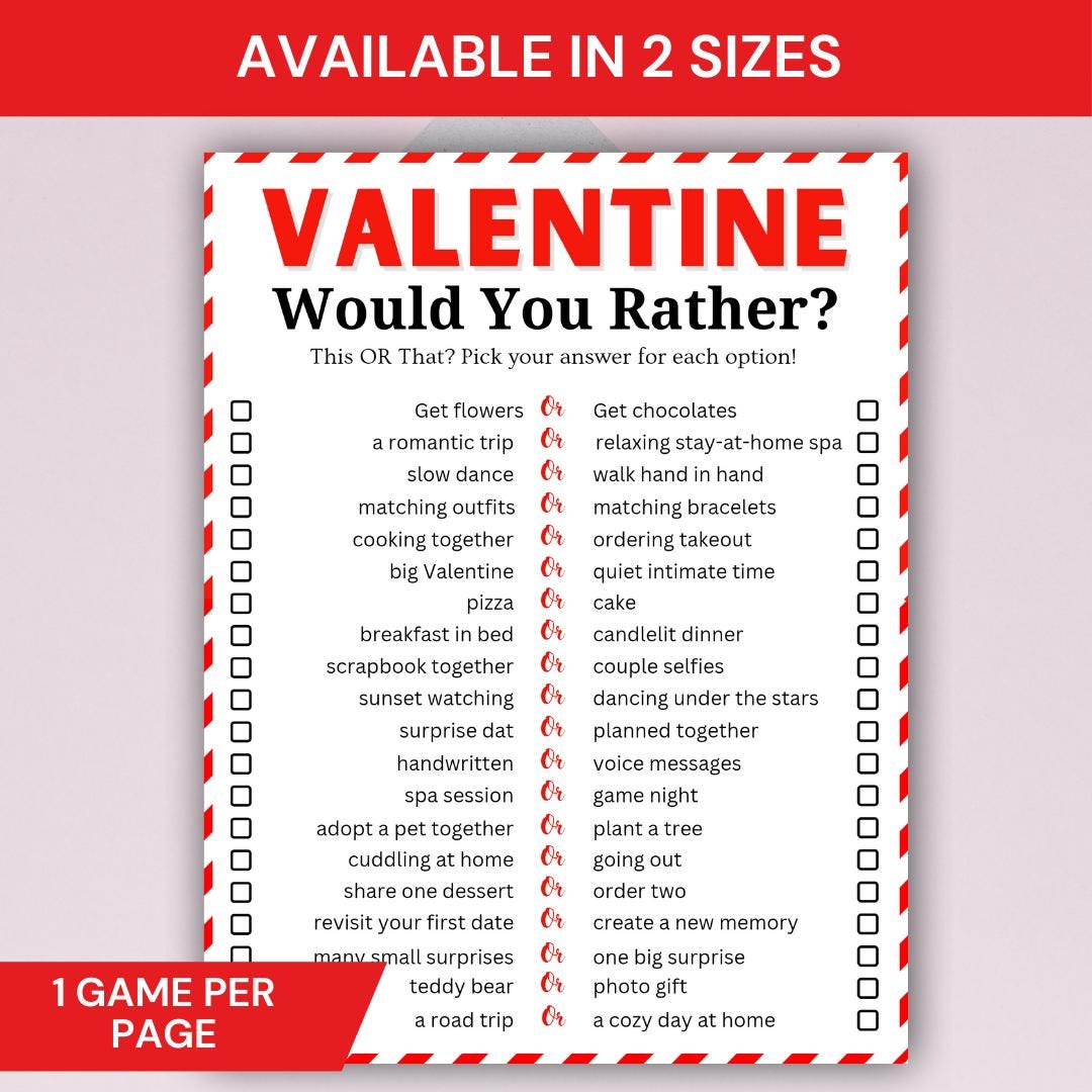 Valentine’s Day His or That Game, Valentine Party Game, Couples Choice ...