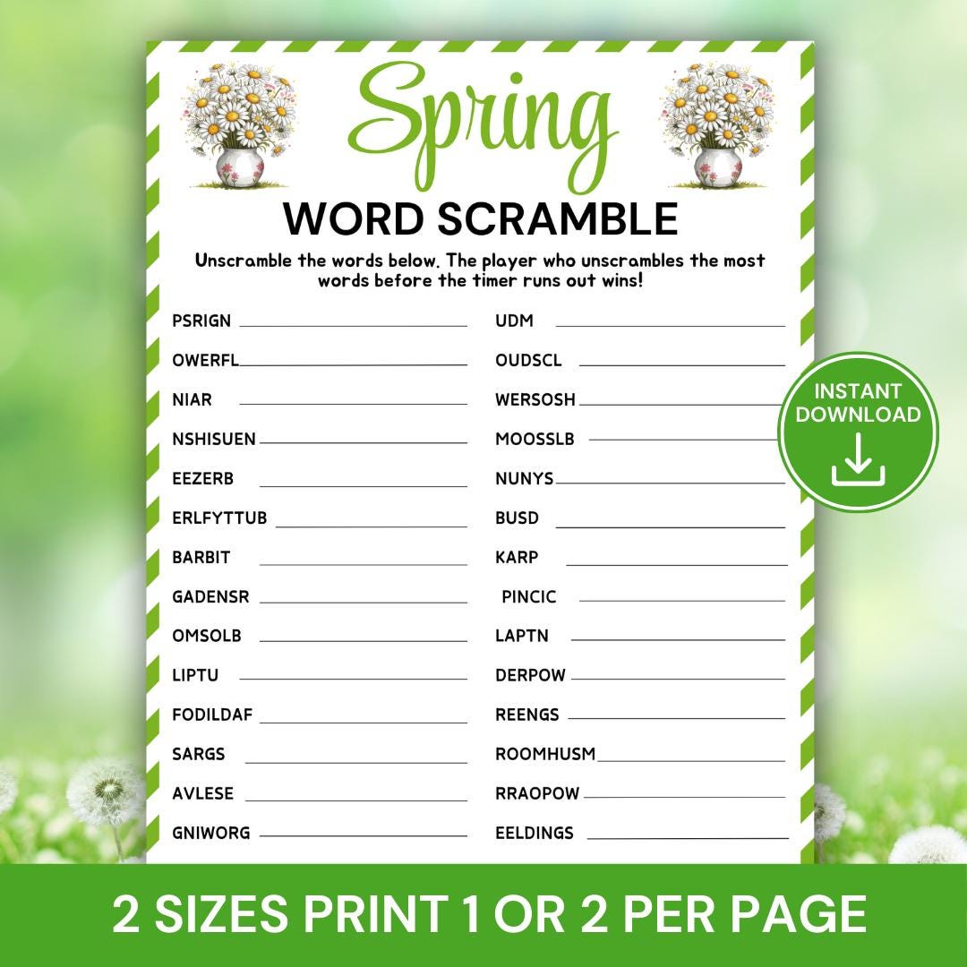 Spring Word Scramble Game, Spring Party Word Game, Spring Activity for ...