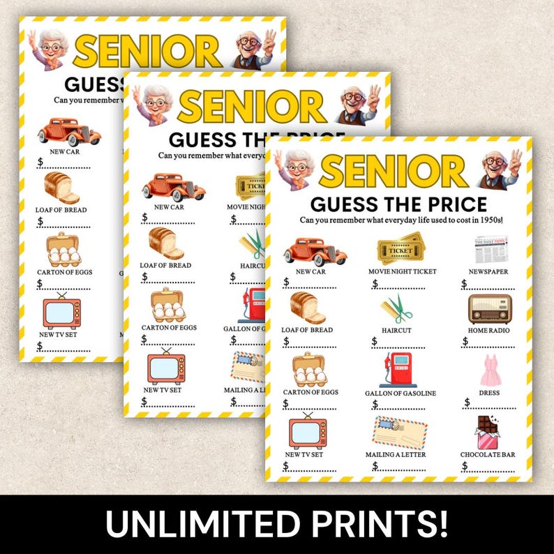 Senior Guess the Price Game, 1950s Prices Trivia Printable, Nostalgia ...