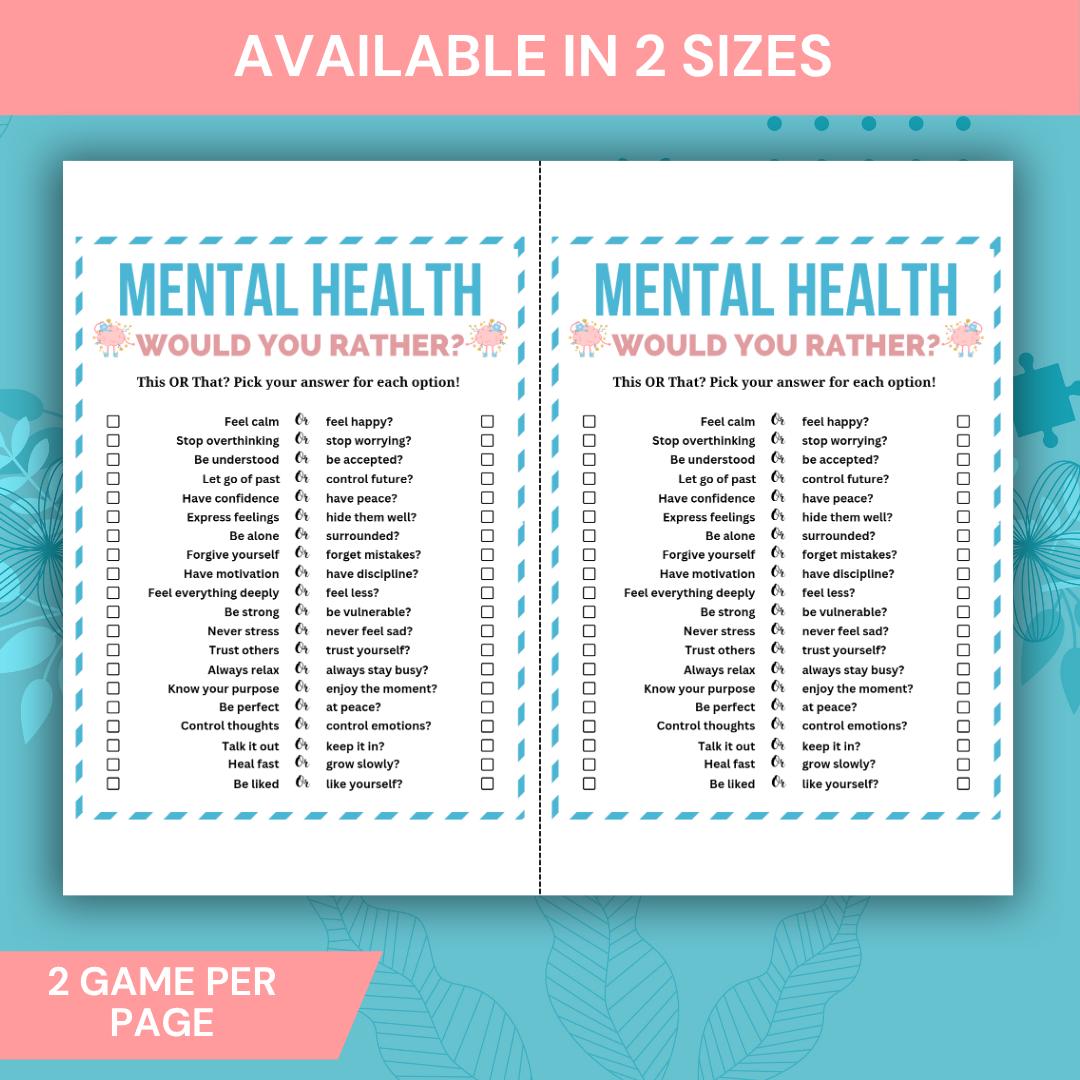 Mental Health Would You Rather Game Printable, Wellness This or That ...