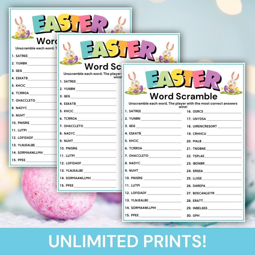 Easter Word Scramble Game, Fun Easter Word Puzzle for Kids & Adults ...