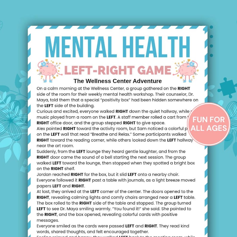 Mental Health Left Right Game Printable, Mental Health Group Activity ...