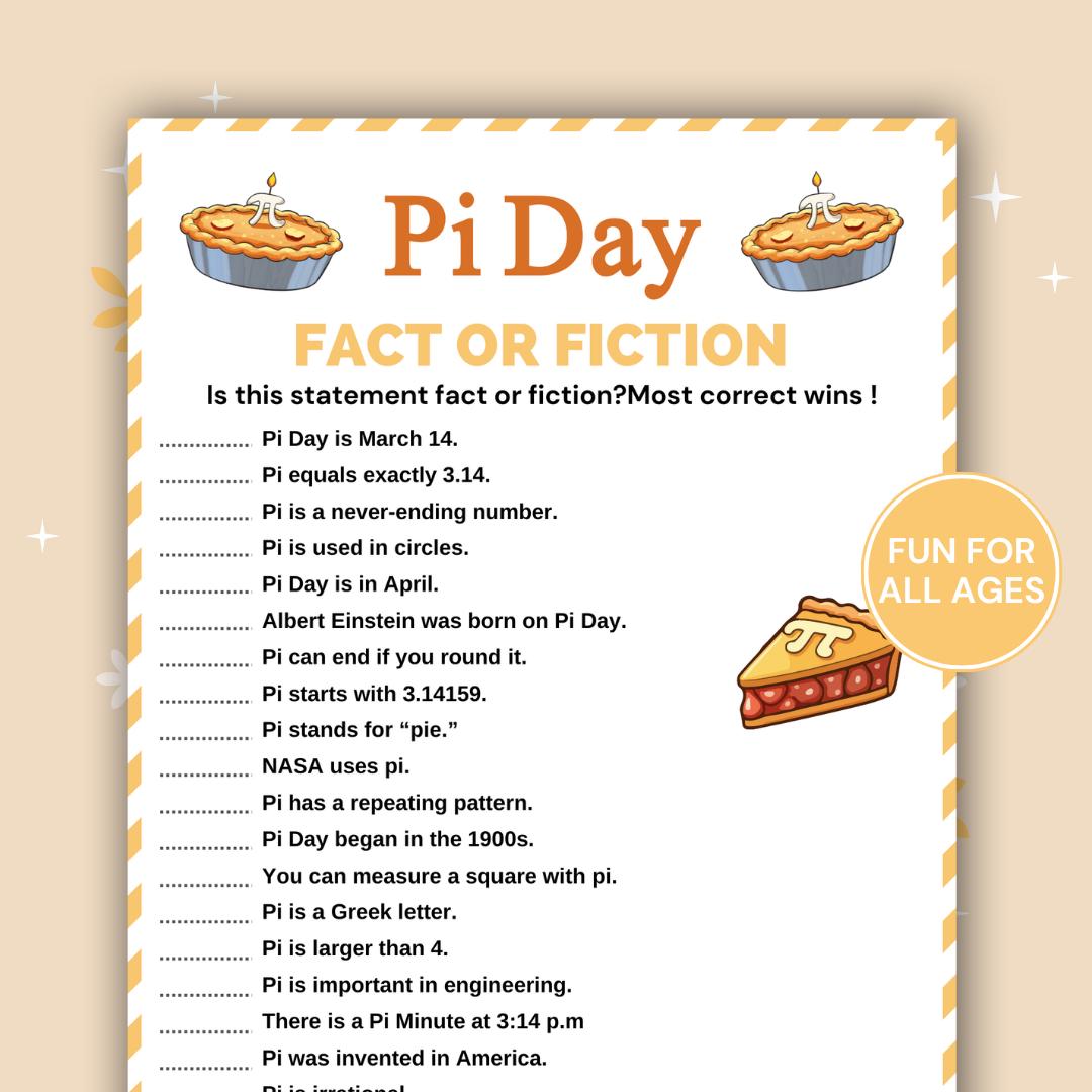 Pi Day Fact or Fiction Game Printable, Math Pi Day Activity, March 14 ...