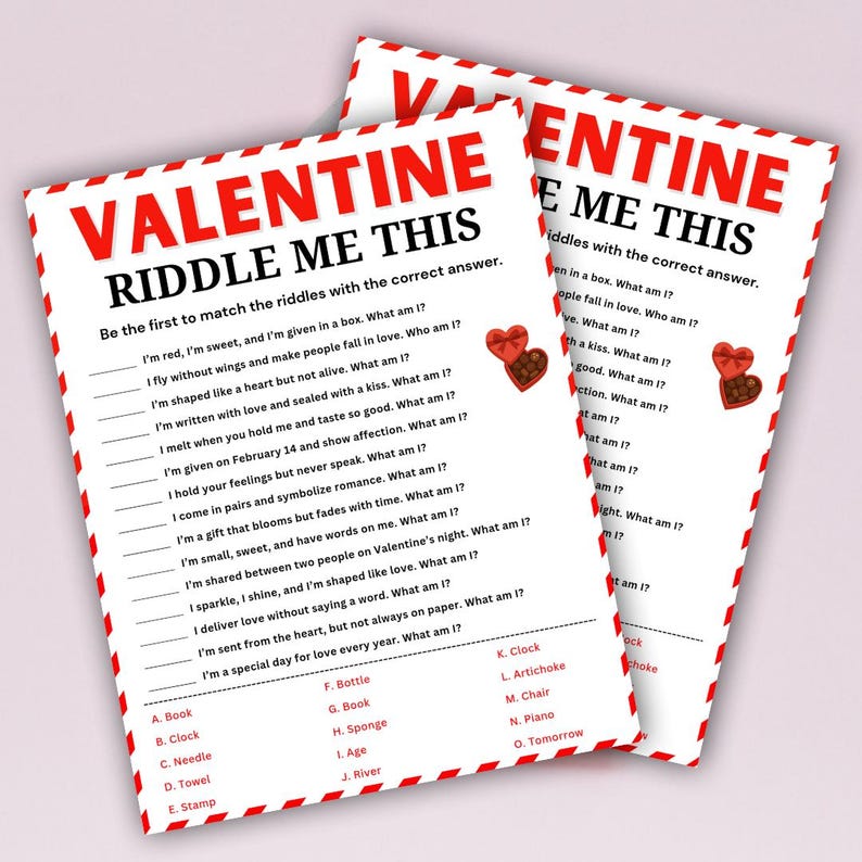 Valentine’s Day Riddles Game, Love Riddle Quiz, Printable Valentine ...