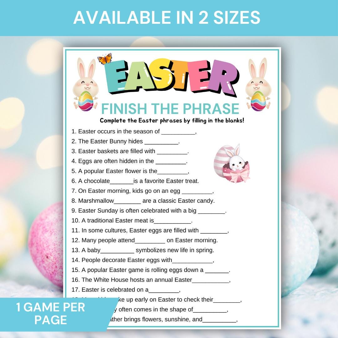 Easter Finish the Phrase Game, Printable Easter Trivia Quiz, Easter ...