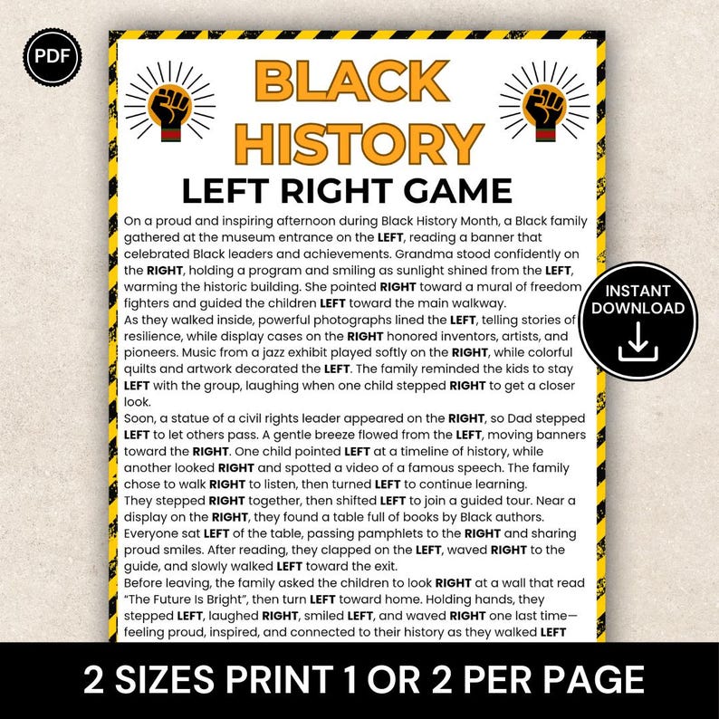 Black History Left Right Game, Printable Black History Month Party Game ...