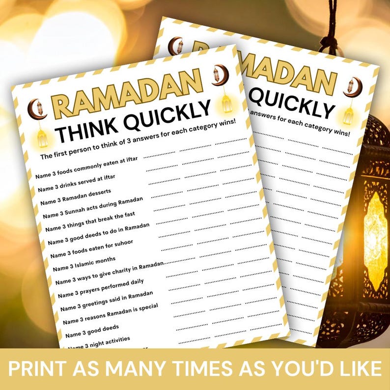 Ramadan Think Fast Game, Printable Islamic Party Game for Kids Adults ...