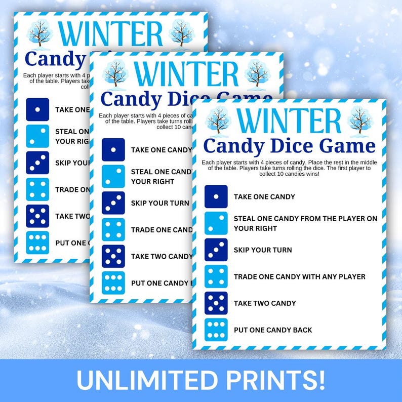 Winter Candy Dice Game, Winter Party Game, Candy Exchange Activity ...