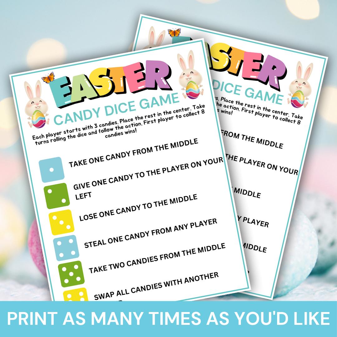 Printable Easter Candy Dice Game, Pass the Candy Game, Fun Easter Party ...