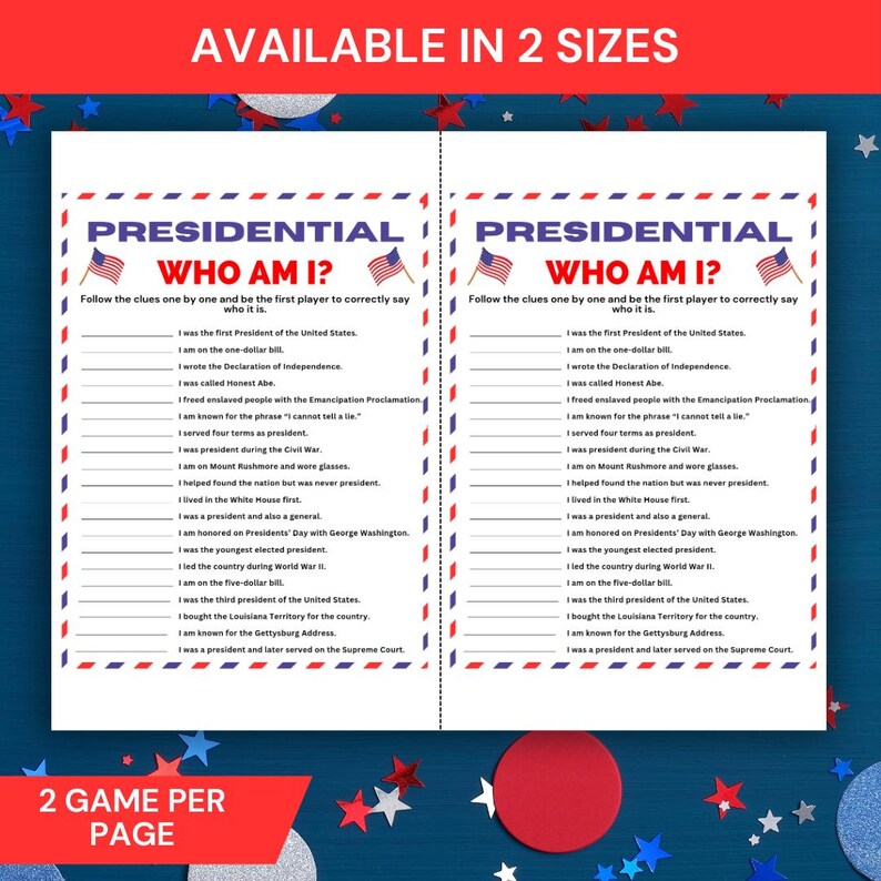 Presidential Who Am I Game, Printable Presidents Trivia Activity, U.S ...
