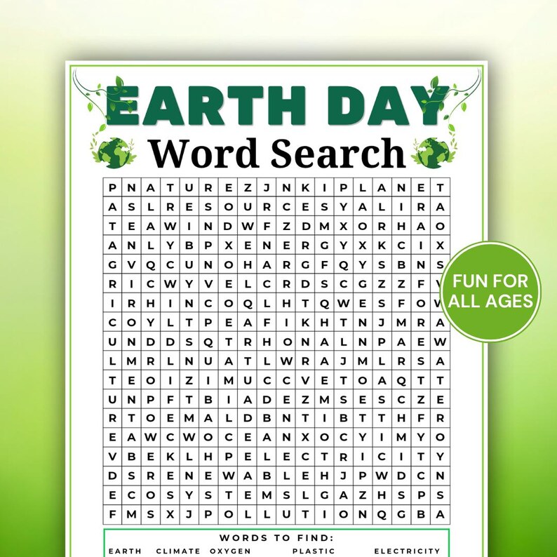 Earth Day Word Search Printable Game, Earth Day Activity for Kids ...