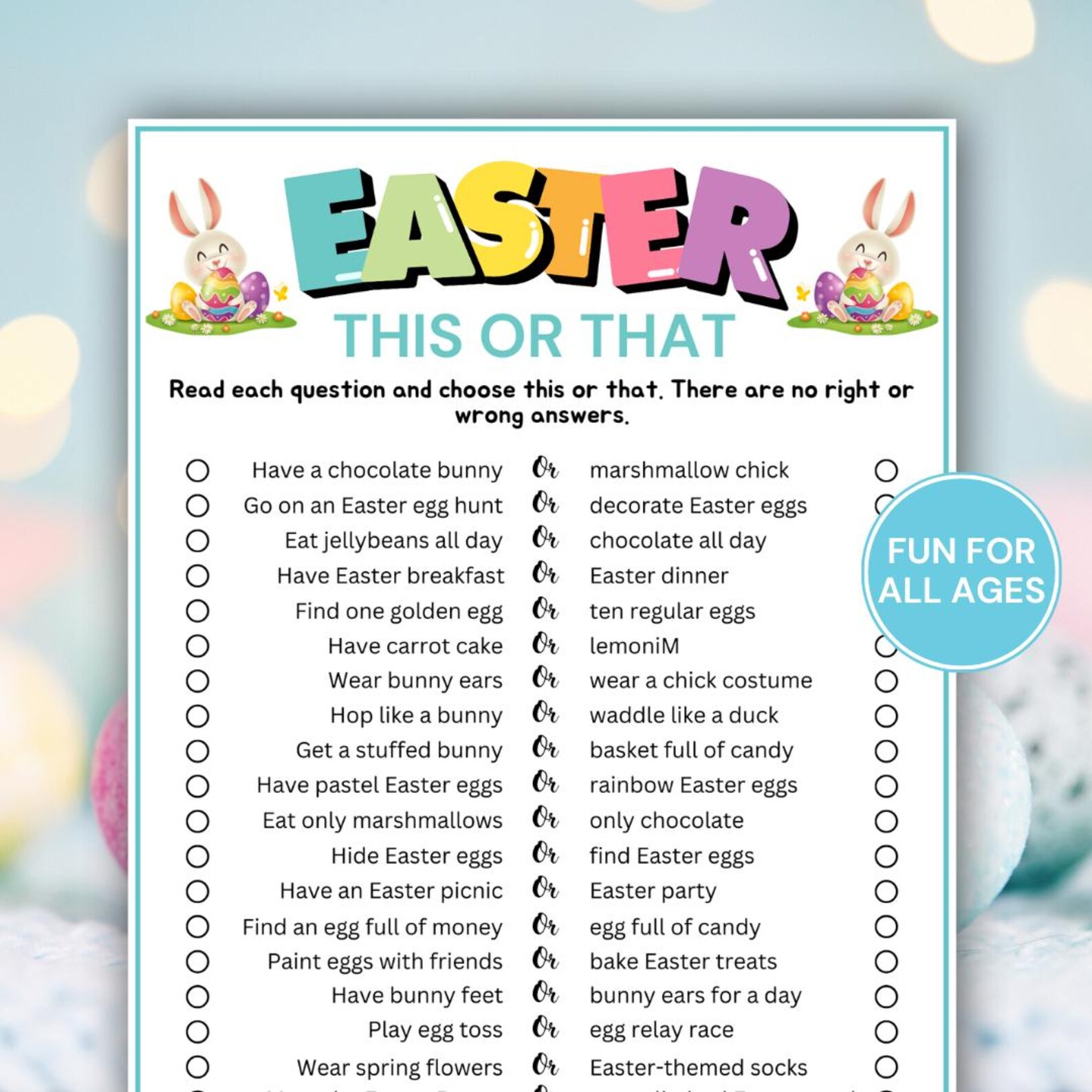 Printable Easter This or That Game, Easter Would You Rather Game ...