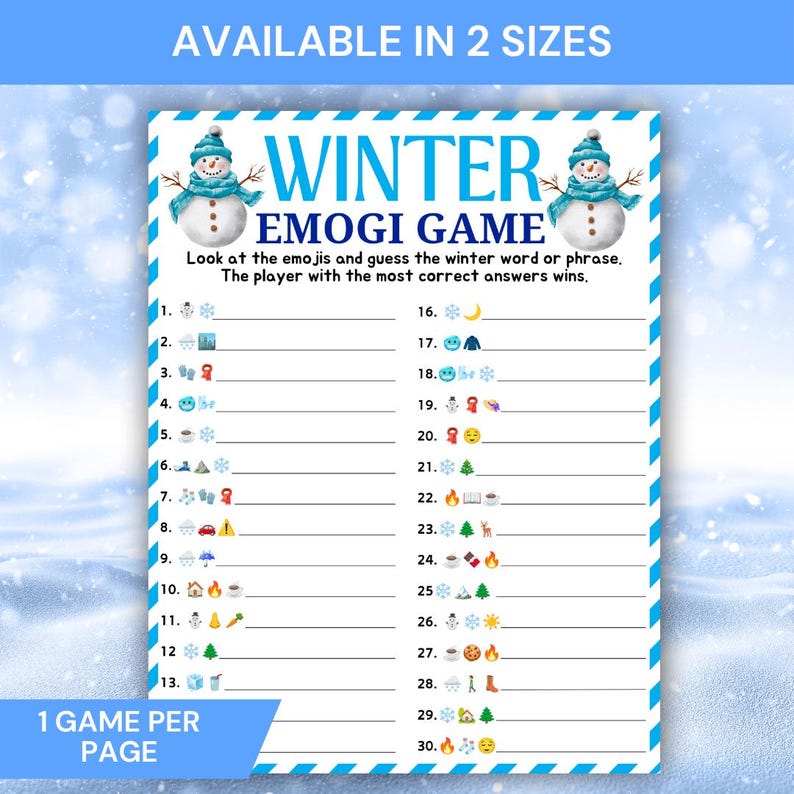 Winter Emoji Game, Guess the Winter Emoji, Winter Party Game, Family ...