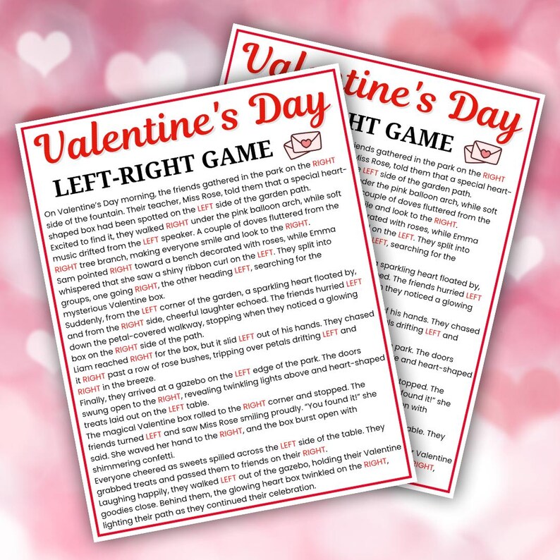 Valentine’s Left Right Game, Valentine Party Game, Funny Gift Exchange ...