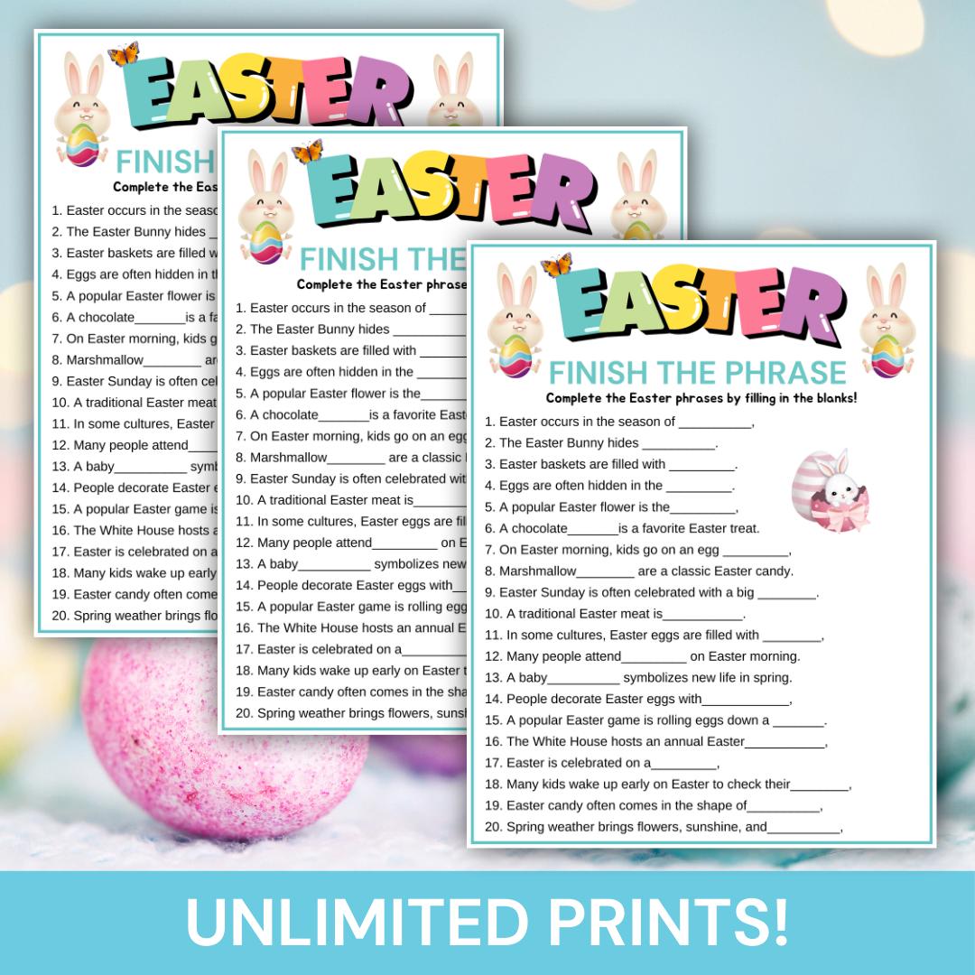Easter Finish the Phrase Game, Printable Easter Trivia Quiz, Easter ...