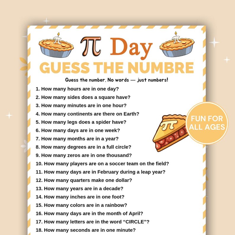 Pi Day Guess the Number Game Printable, Math Pi Day Activity for Kids ...