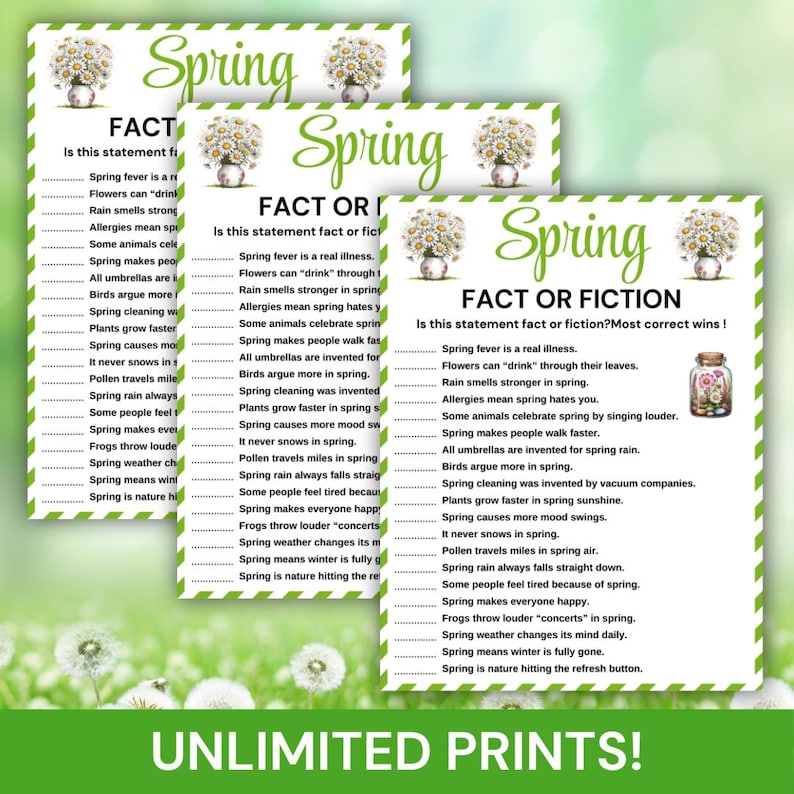 Spring Fact or Fiction Game, Printable Spring Trivia Game for Kids ...