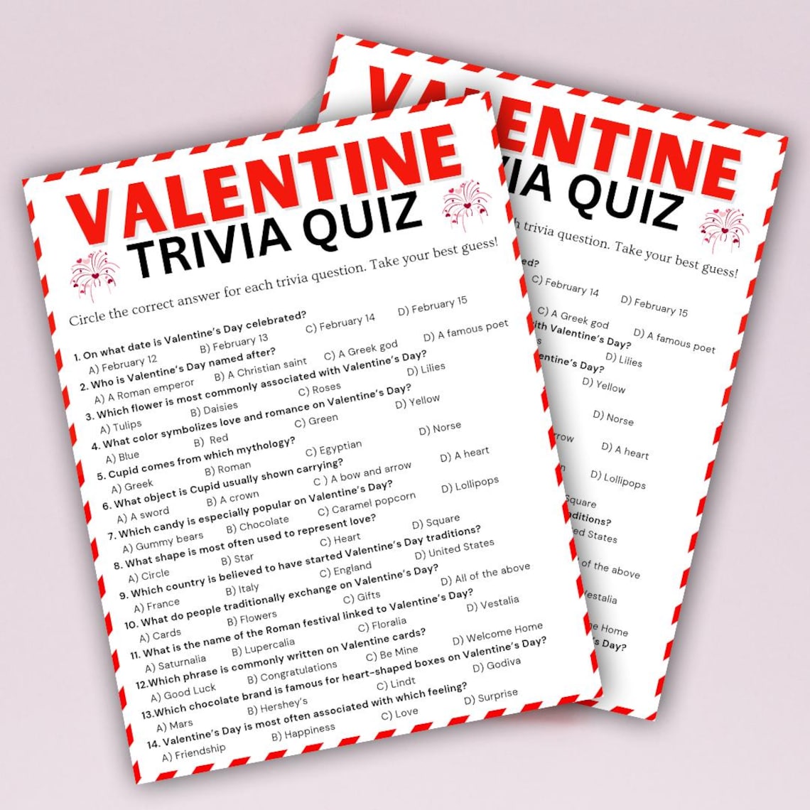 Valentine’s Day Trivia Game, Valentine Party Game, Love Trivia Quiz ...
