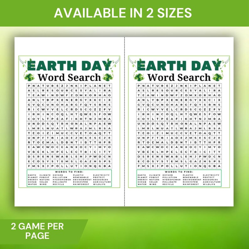 Earth Day Word Search Printable Game, Earth Day Activity for Kids ...
