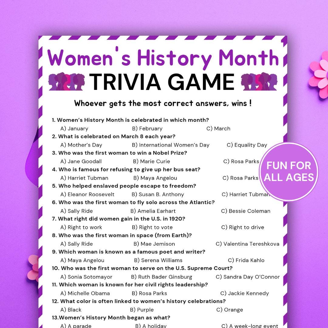Women’s History Month Trivia Game, Printable Women History Quiz ...