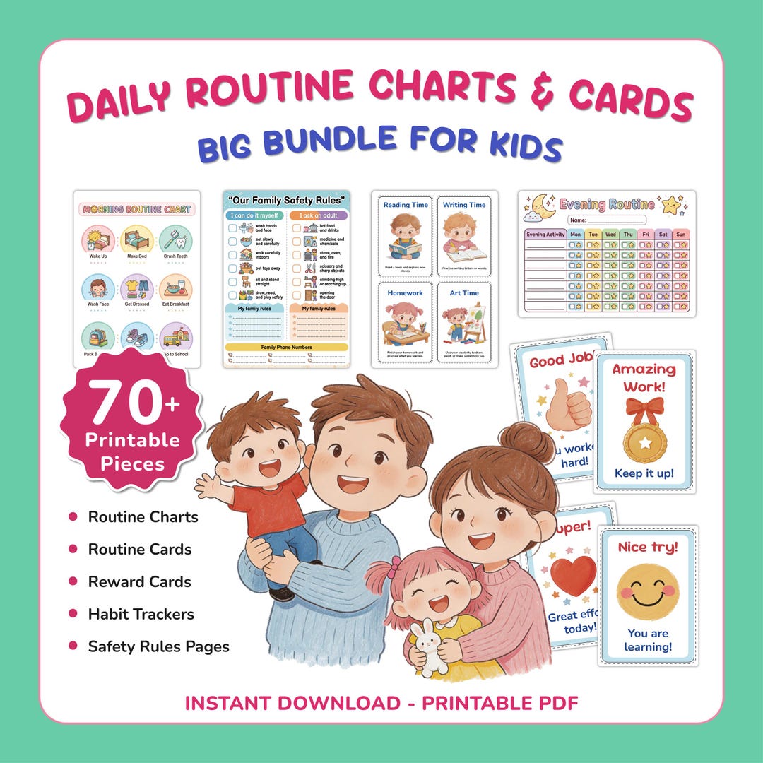 Printable Kids Routine Chart Bundle, Visual Routine Cards, Daily ...