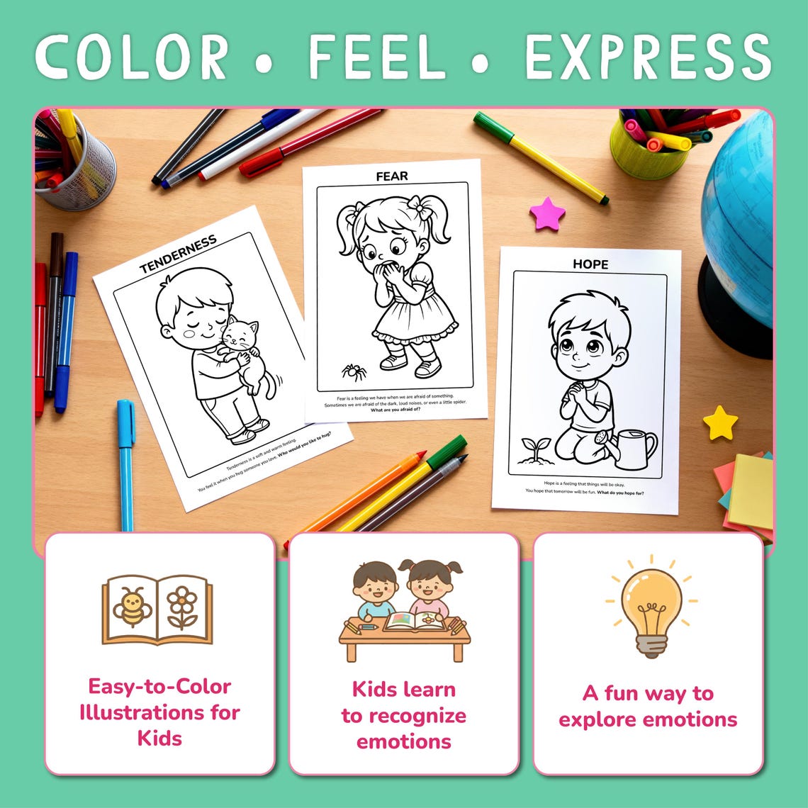 Emotions Coloring Book for Kids, Feelings Activity Book, SEL Printable ...