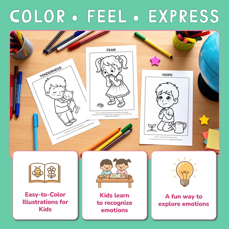 Emotions Coloring Book, Kids Feelings Worksheets, Calming Corner SEL ...