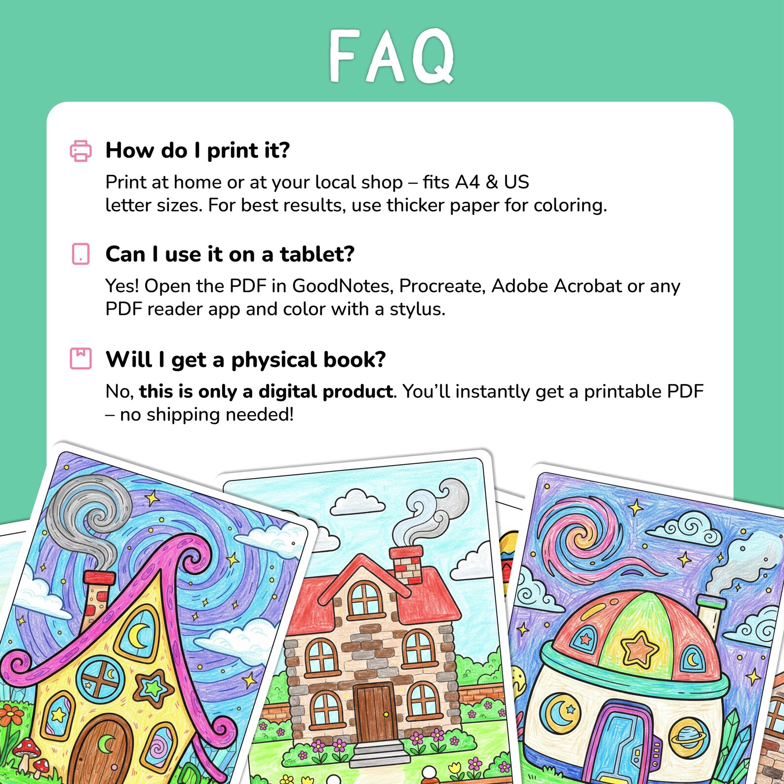 House Coloring Pages for Kids, Cozy Home Coloring Book, Easy Printable ...