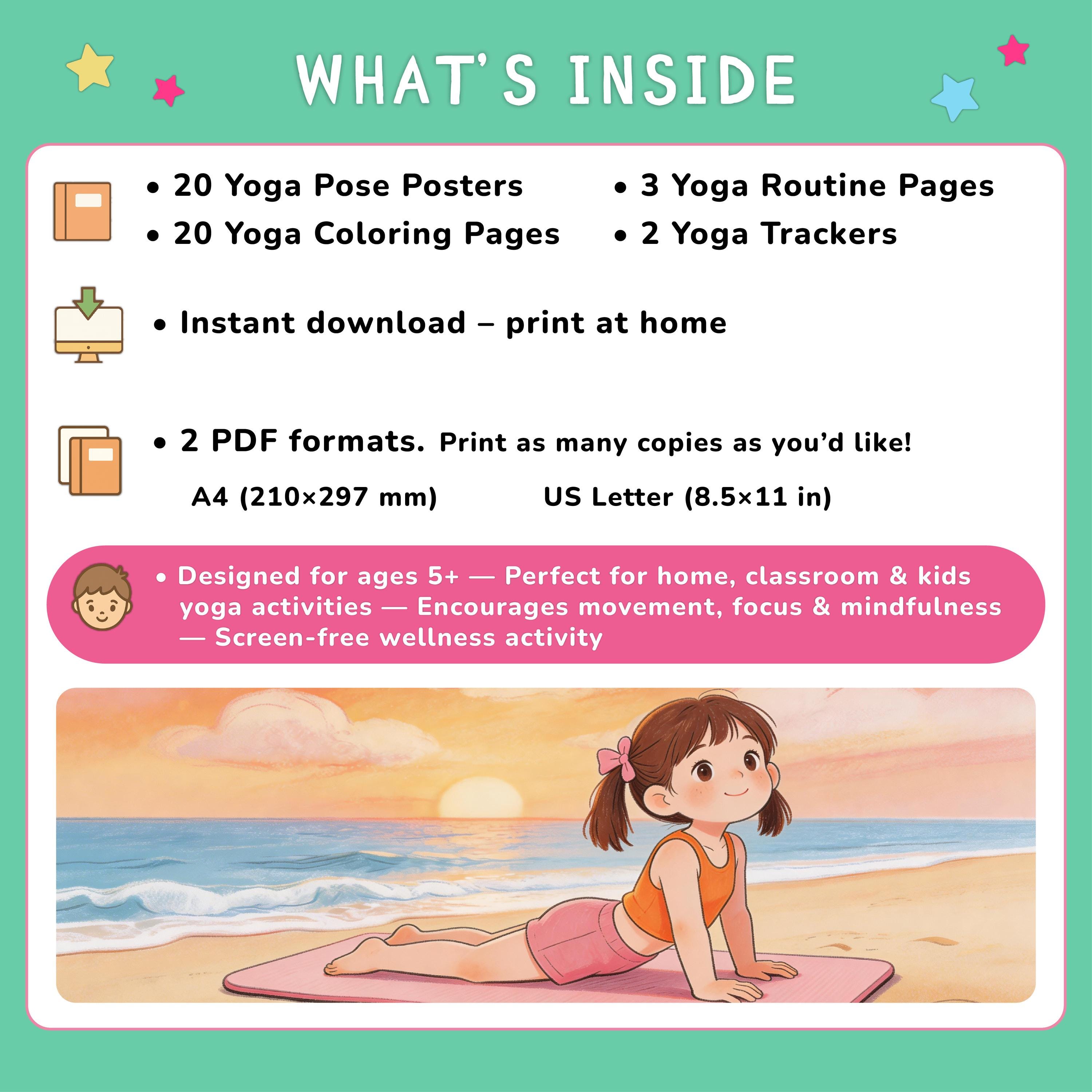 Kids Yoga Printable Pack, Yoga Pose Posters Coloring Pages, Mindfulness ...