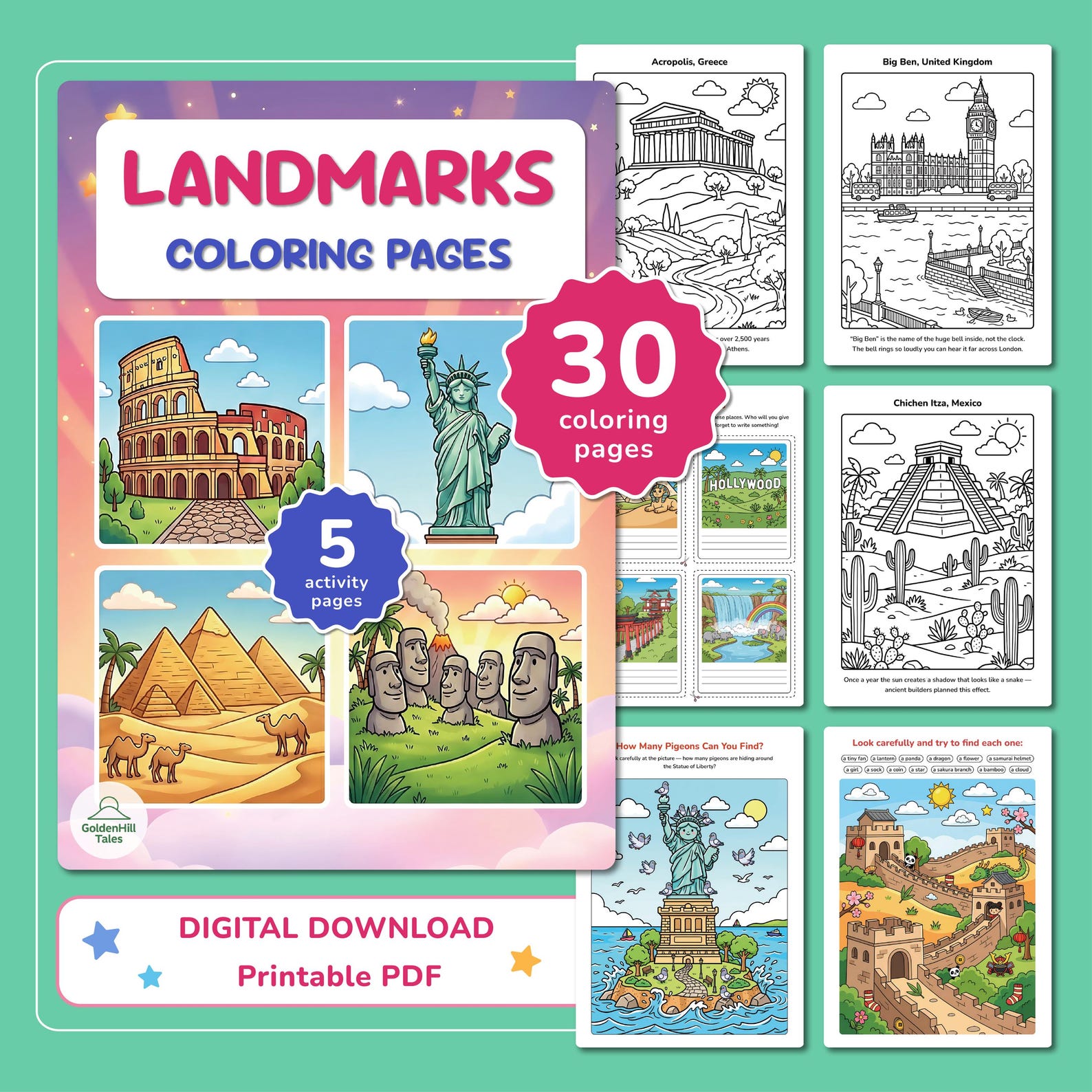 Kids Coloring Book, World Landmarks Coloring Pages for Kids ...