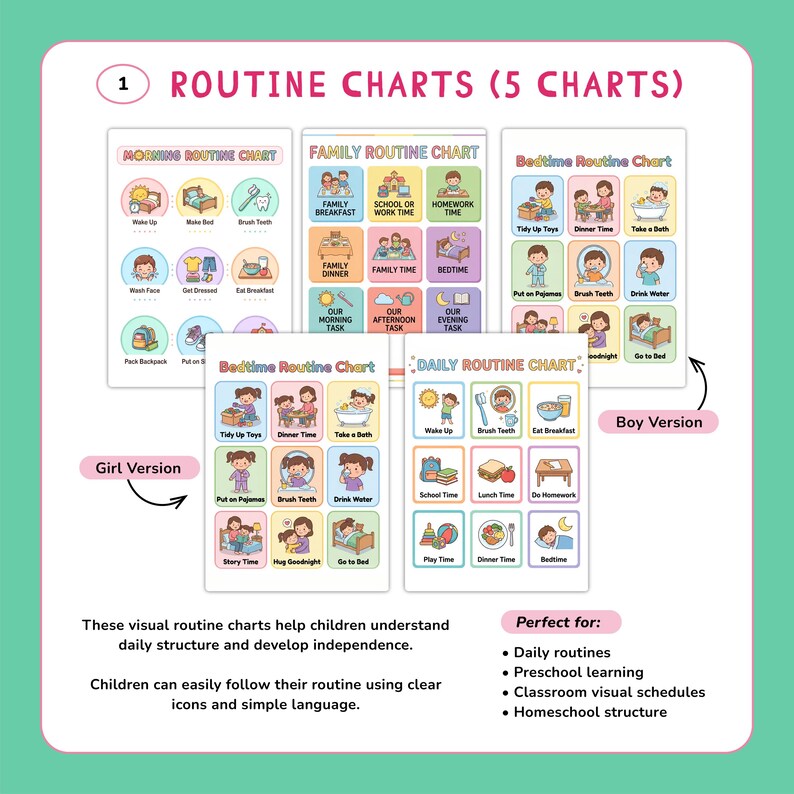 Printable Kids Routine Chart Bundle, Visual Routine Cards, Daily ...