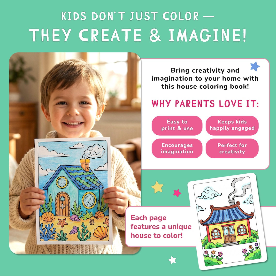 House Coloring Pages for Kids, Cozy Home Coloring Book, Easy Printable ...