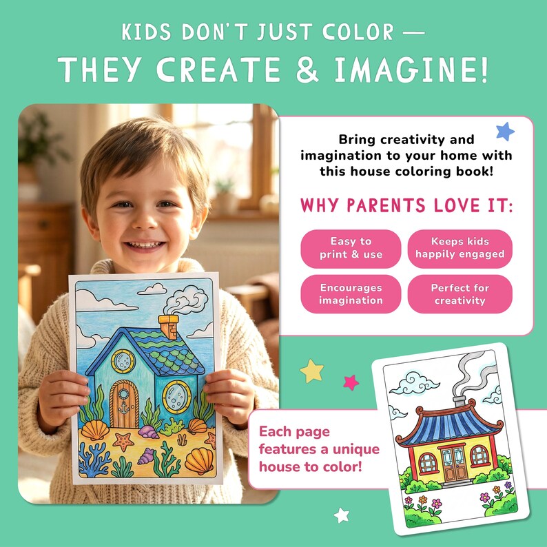House Coloring Pages for Kids, Cozy Home Coloring Book, Easy Printable ...