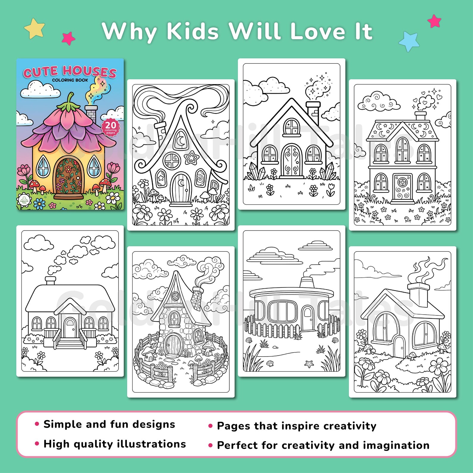 House Coloring Pages for Kids, Cozy Home Coloring Book, Easy Printable ...