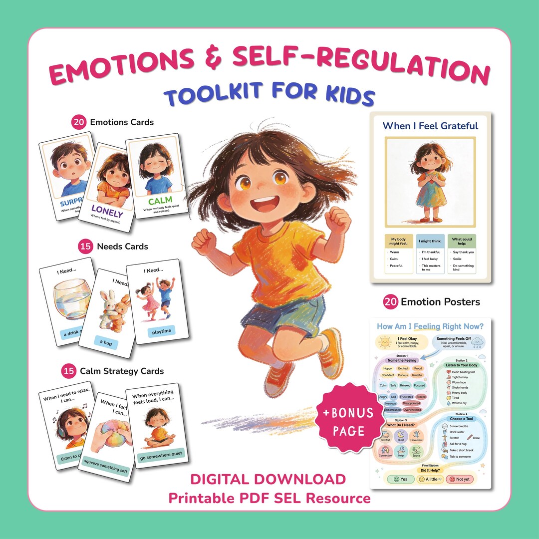 Kids Emotion Regulation Toolkit, Feelings Board, Printable SEL Cards ...