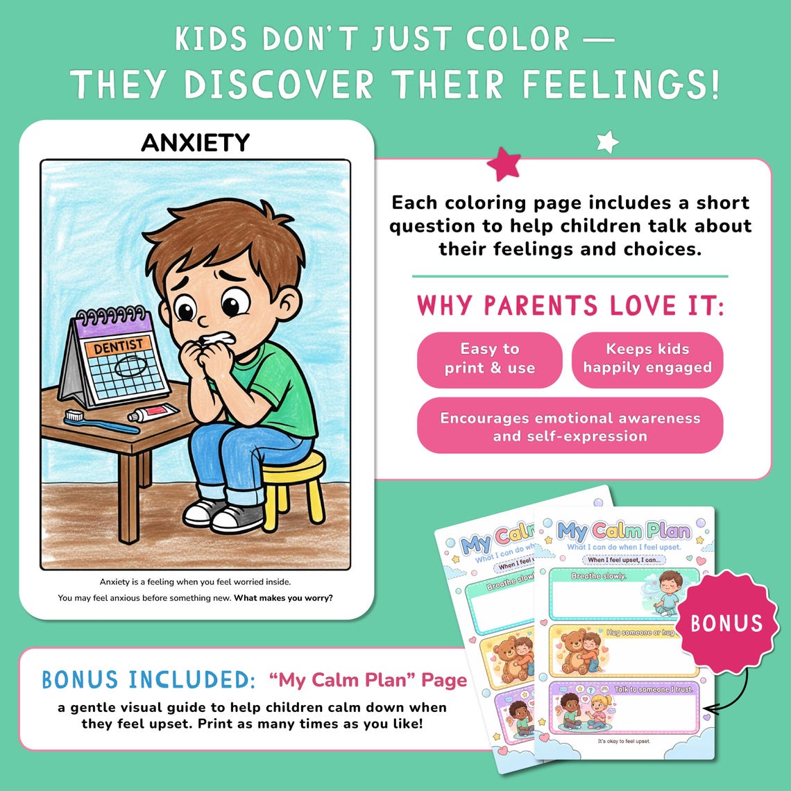 Emotions Coloring Book for Kids, Feelings Activity Book, SEL Printable ...