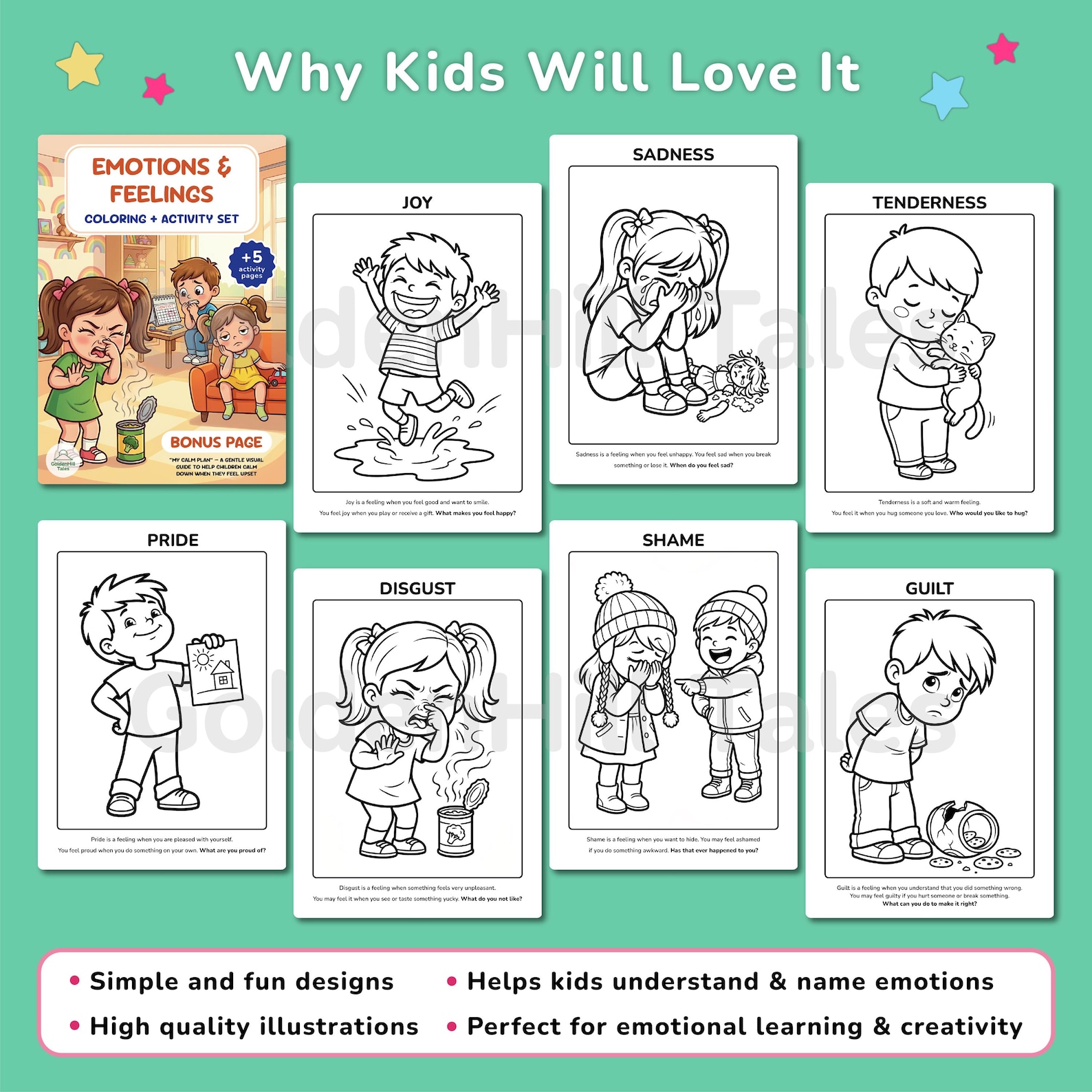Emotions Coloring Book for Kids, Feelings Activity Book, SEL Printable ...