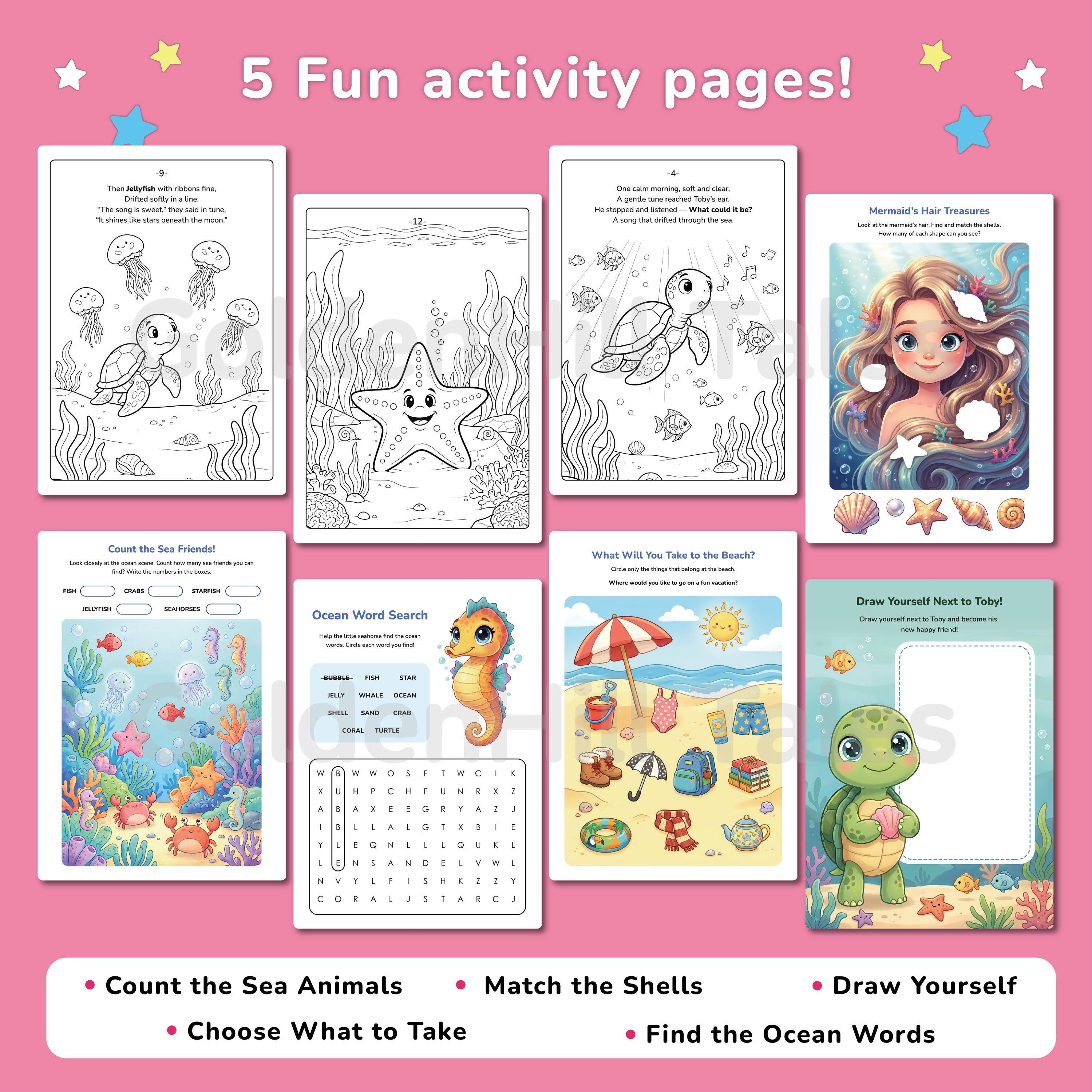 Kids Coloring Book, Turtle Coloring Story, Ocean Coloring, Kids ...