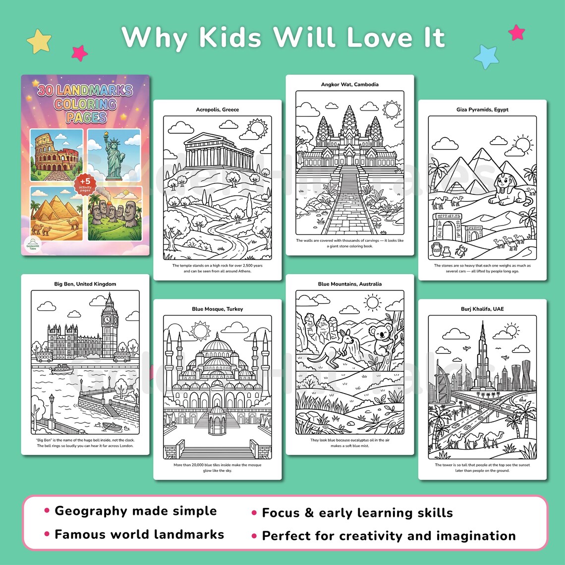 Kids Coloring Book, World Landmarks Coloring Pages for Kids ...
