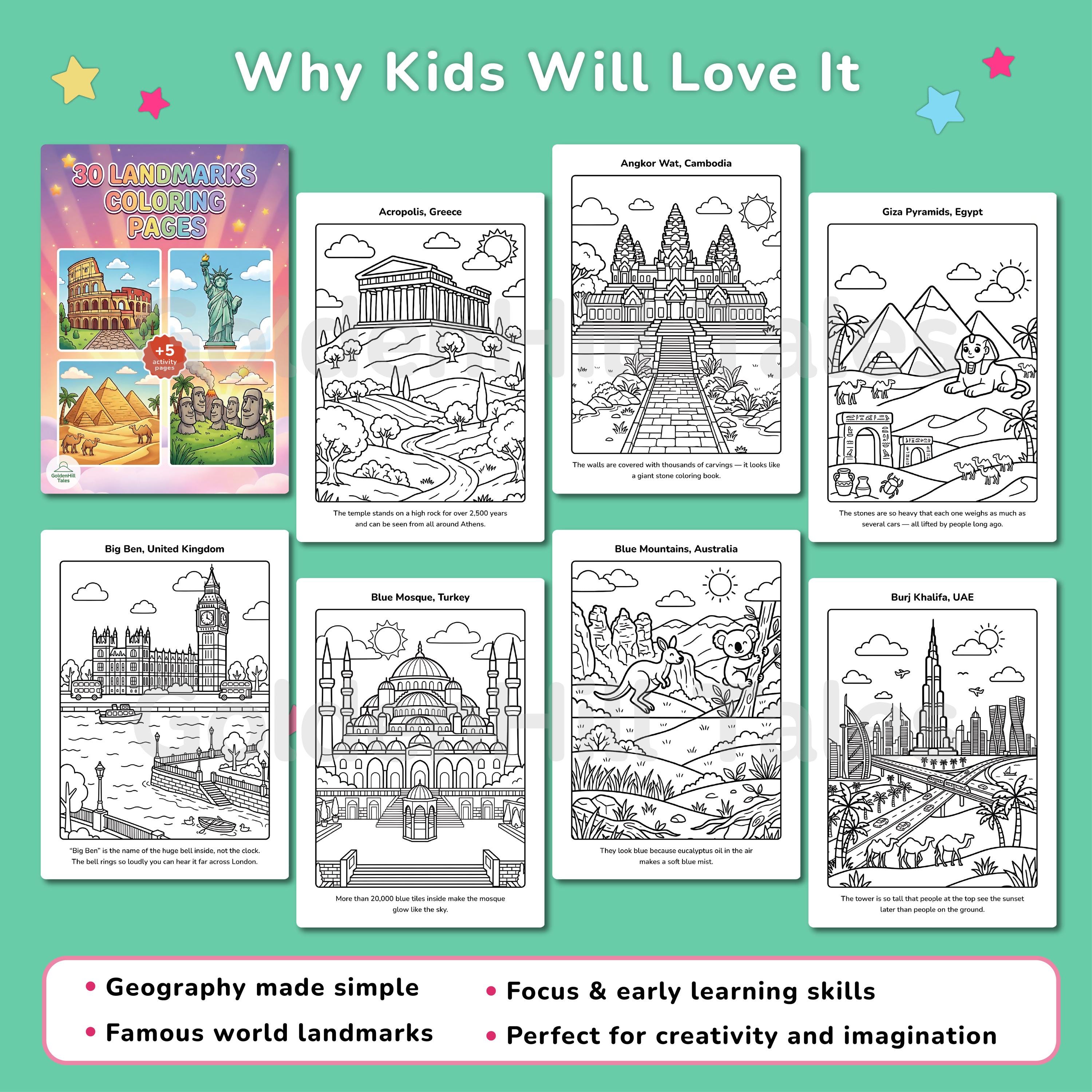 Kids Coloring Book, World Landmarks Coloring Pages for Kids ...