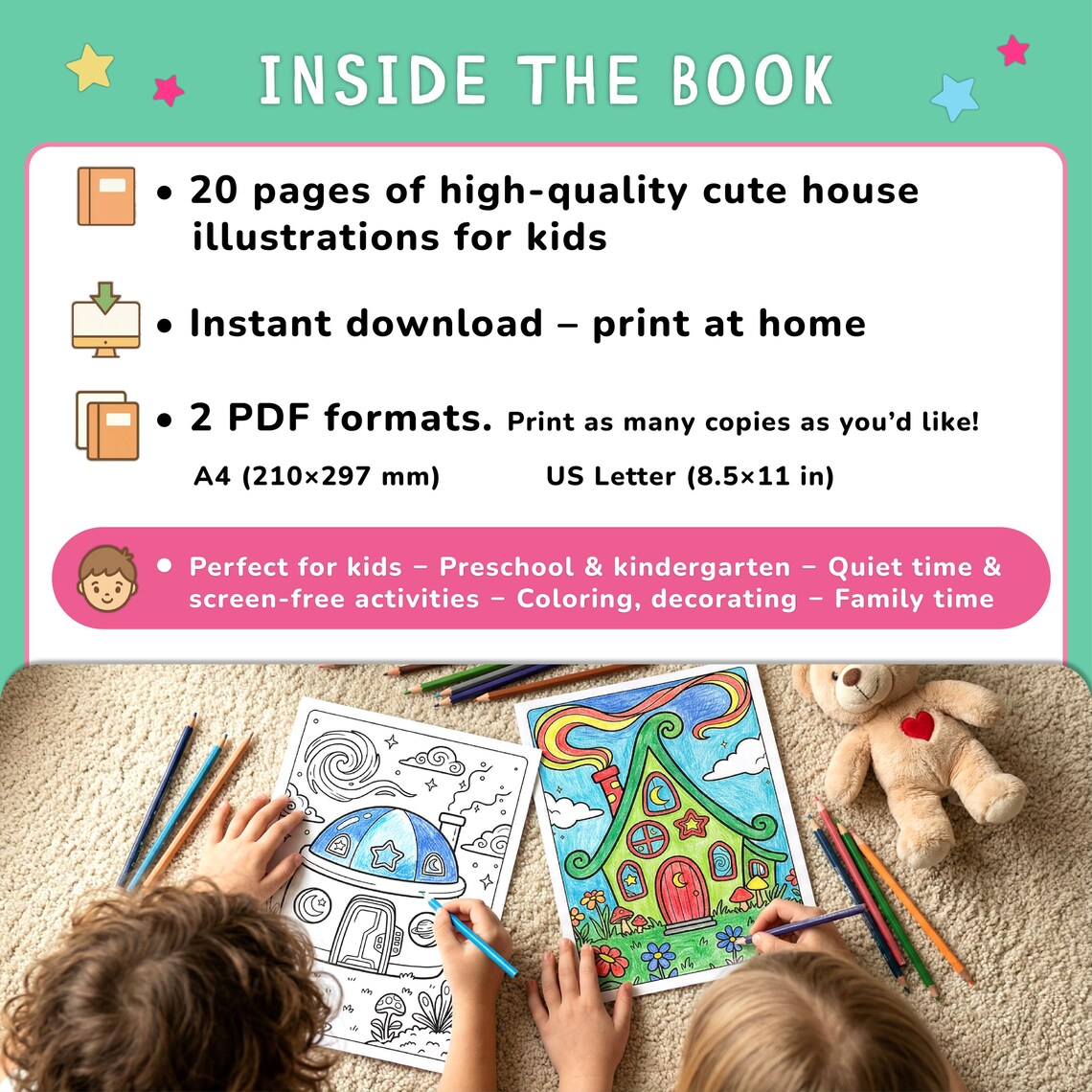 House Coloring Pages for Kids, Cozy Home Coloring Book, Easy Printable ...
