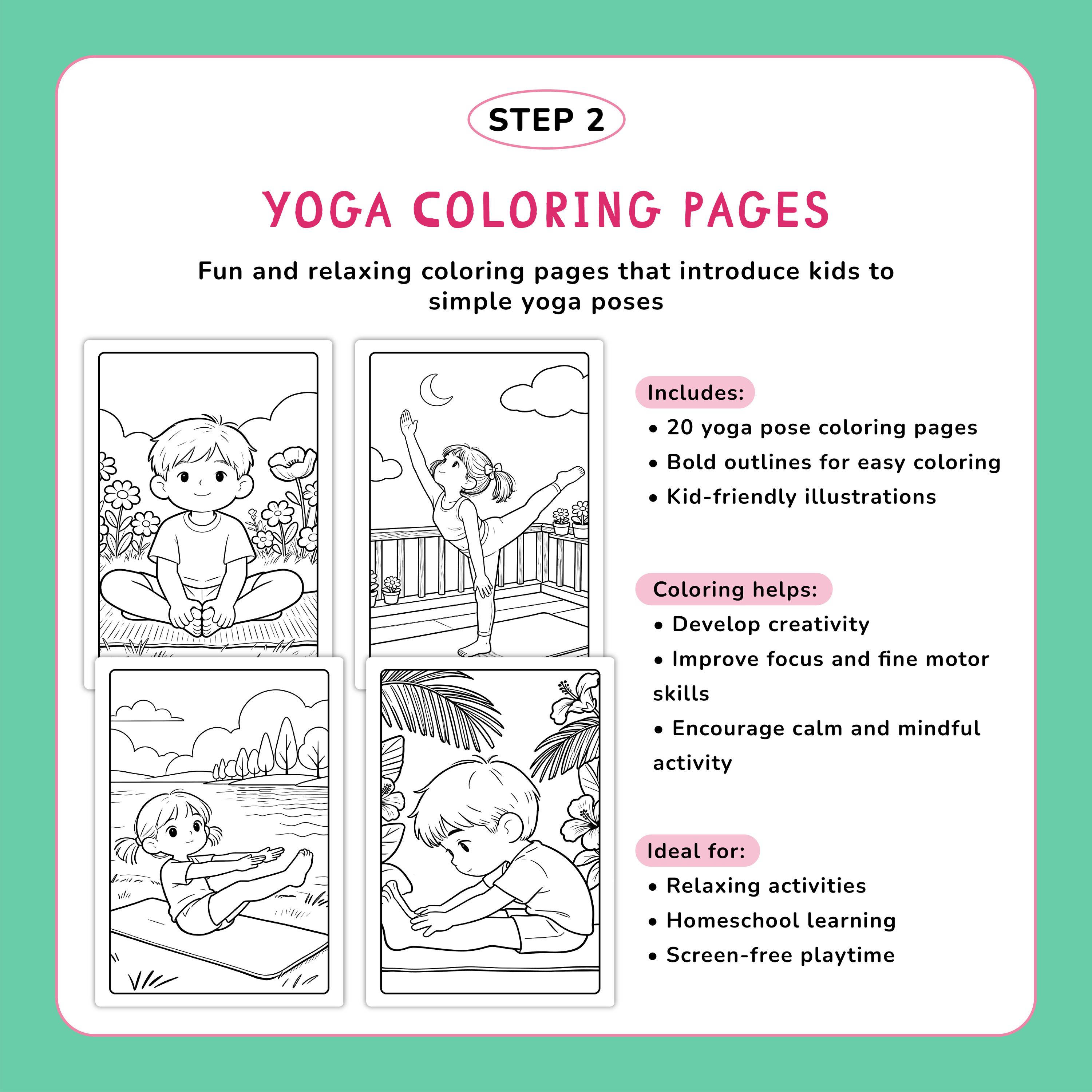 Kids Yoga Printable Pack, Yoga Pose Posters Coloring Pages, Mindfulness ...