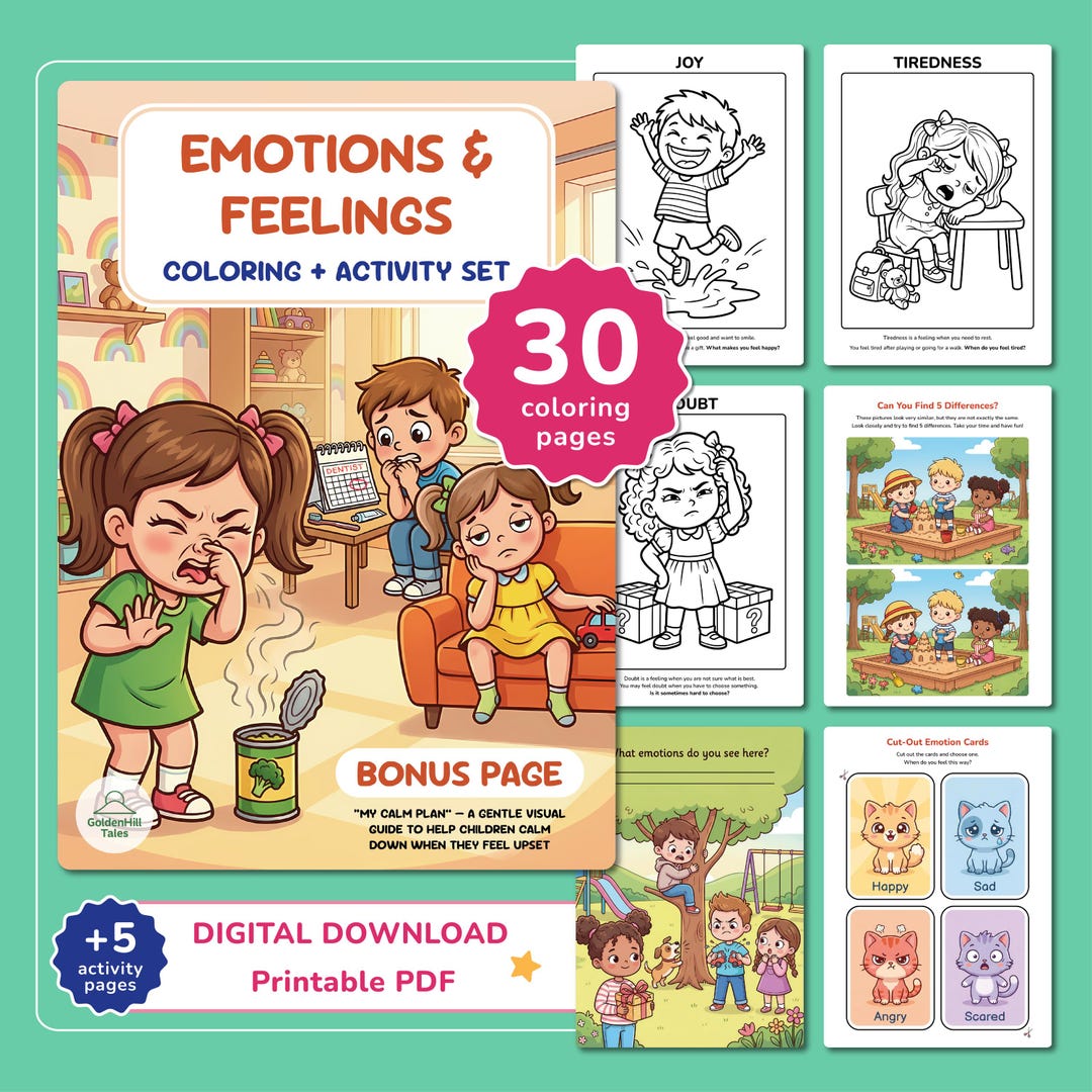Emotions Coloring Book for Kids, Feelings Activity Book, SEL Printable ...