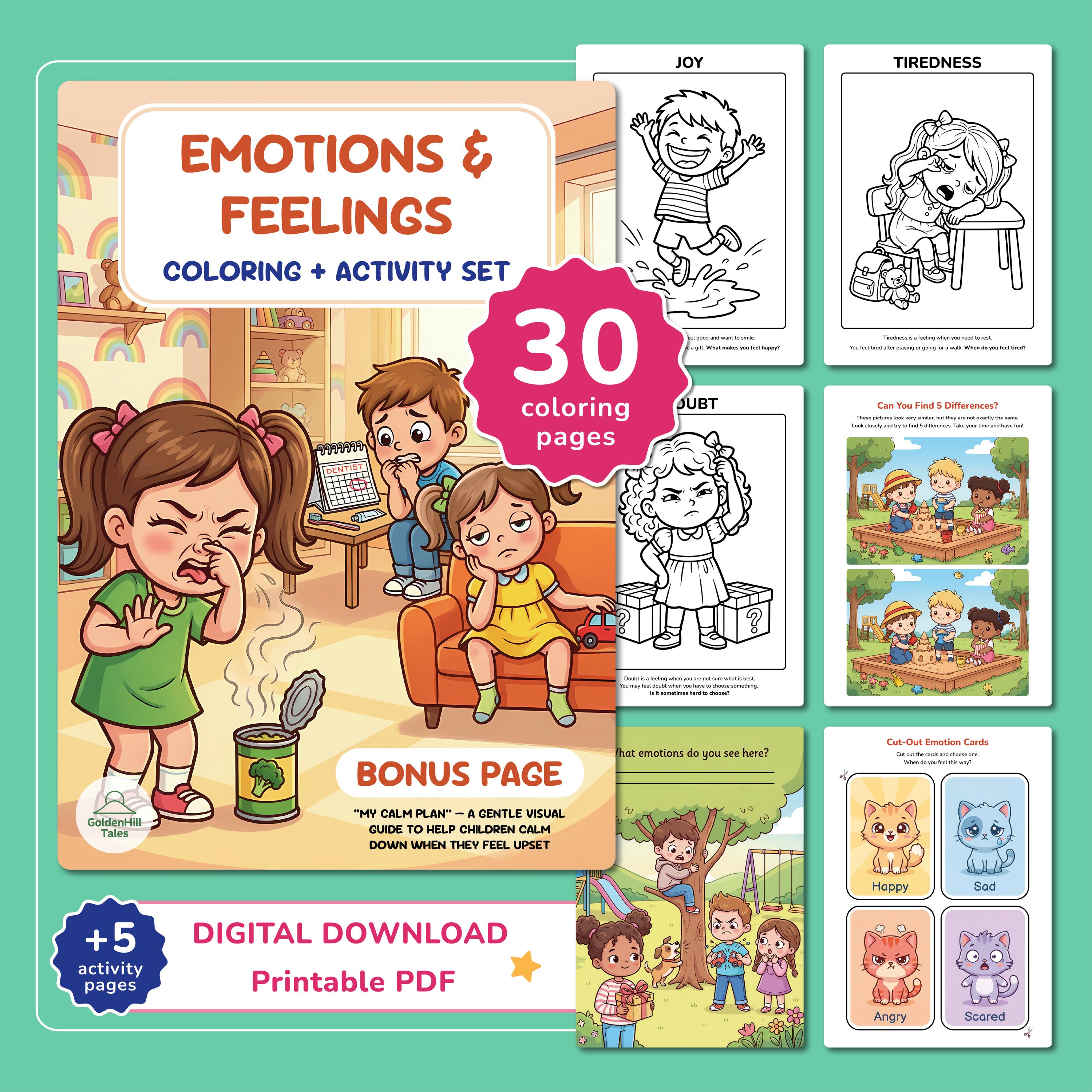 Emotions Coloring Book, Kids Feelings Worksheets, Calming Corner SEL ...