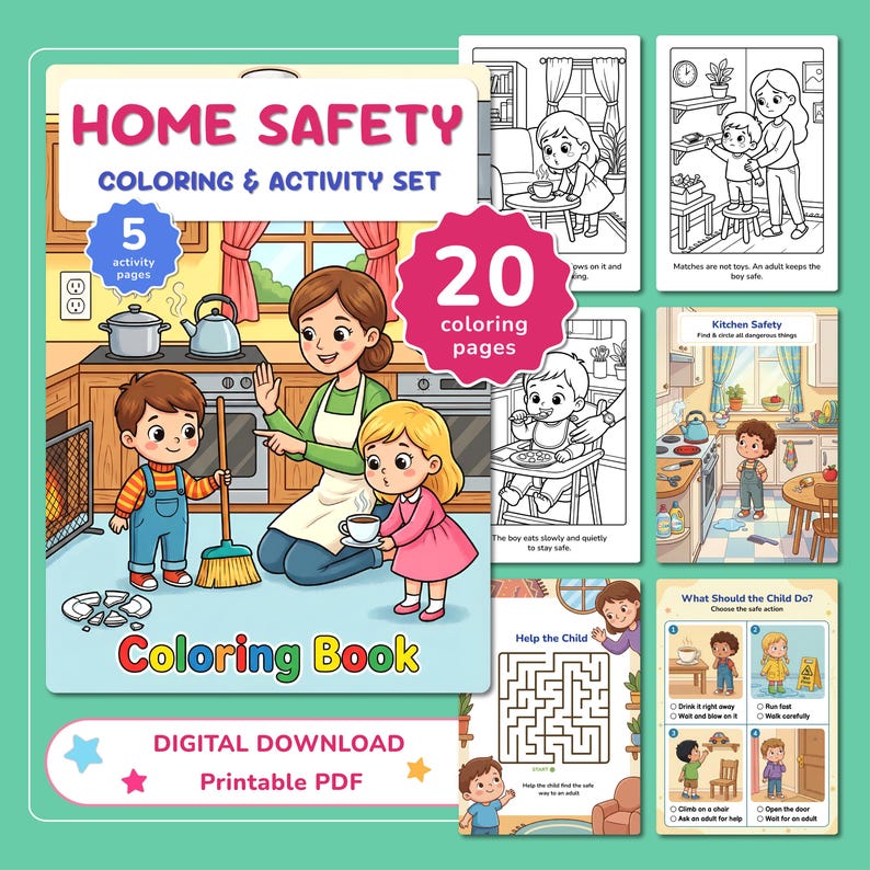 Kids Safety Coloring Book, Home Safety Coloring Pages for Kids ...