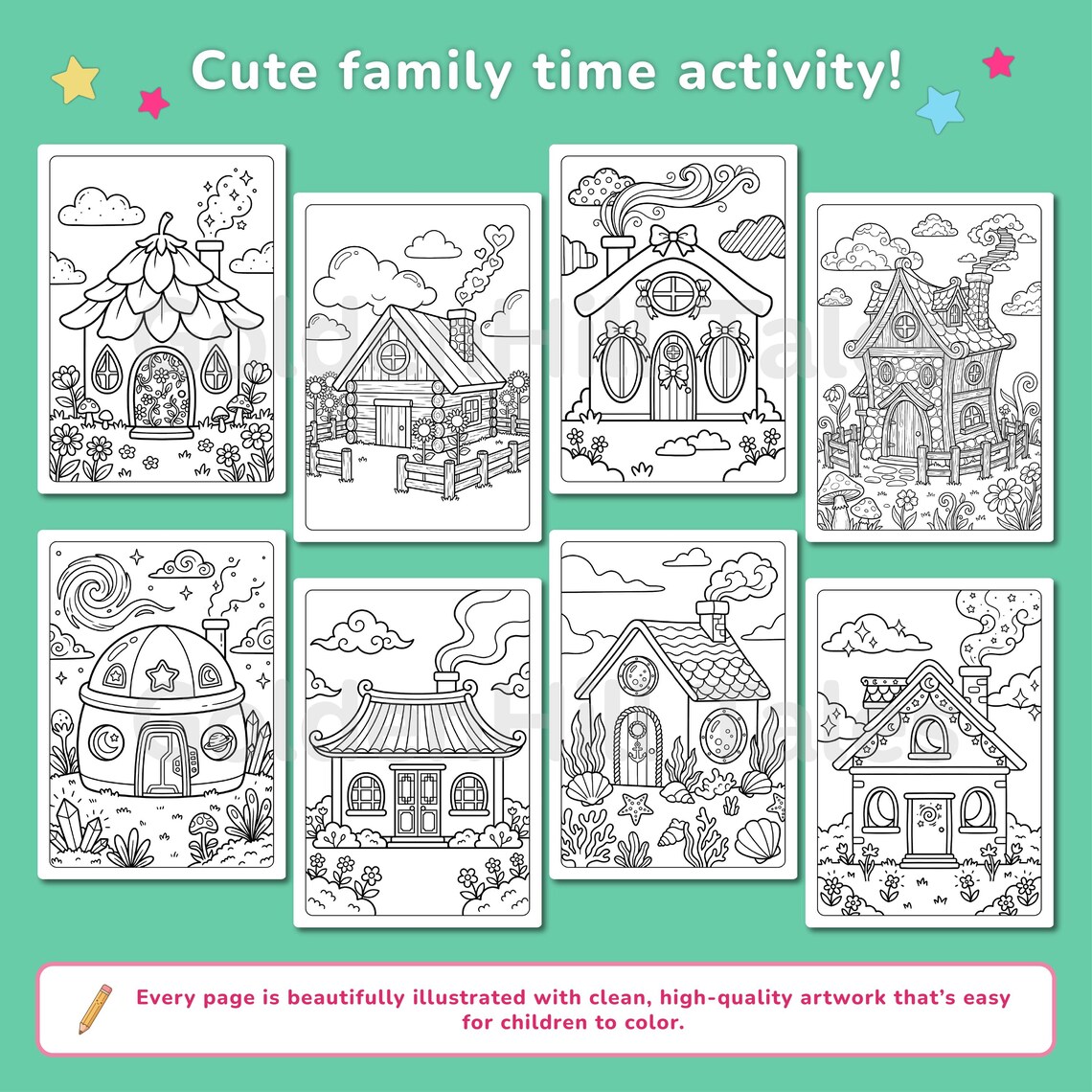 House Coloring Pages for Kids, Cozy Home Coloring Book, Easy Printable ...